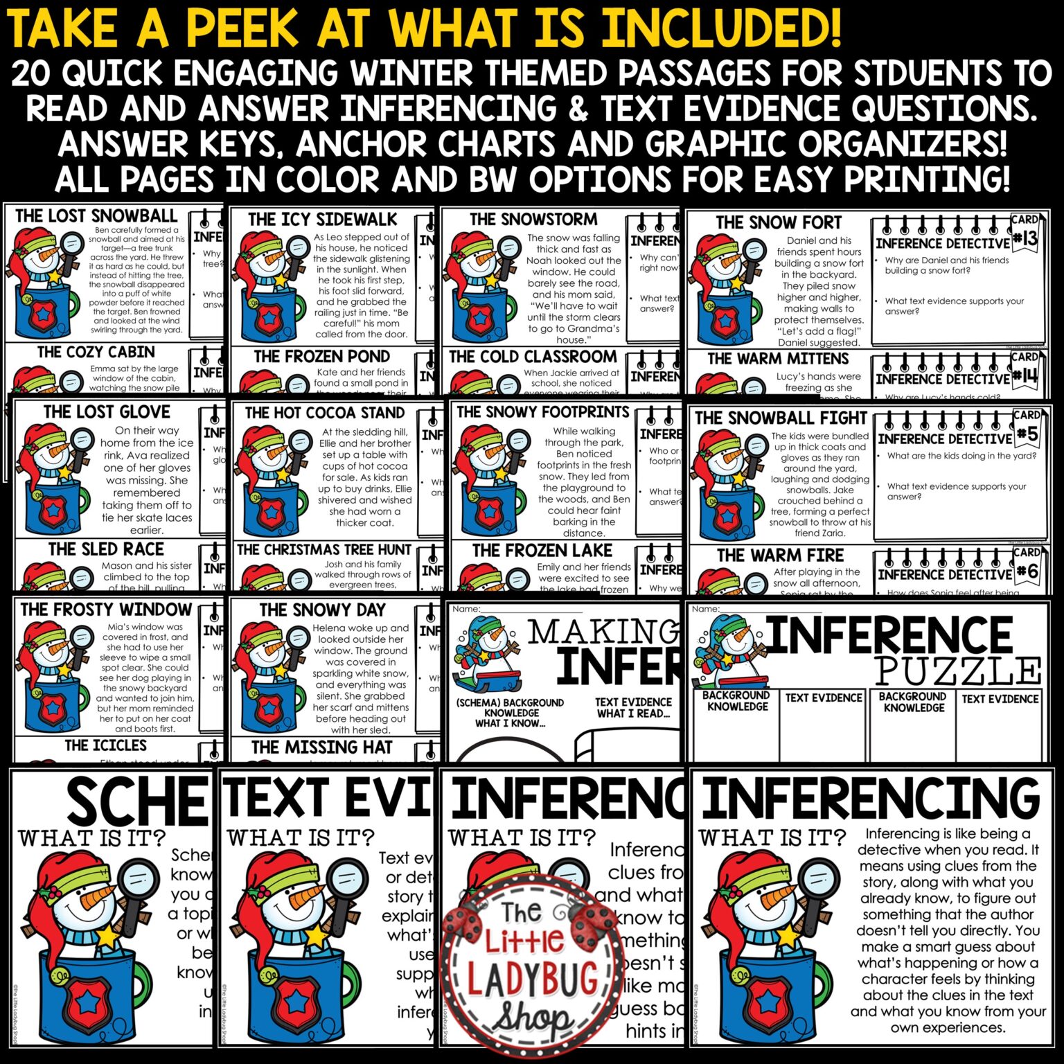 Winter Making Inferences Worksheets 3rd 4th Grade Text Evidence ...