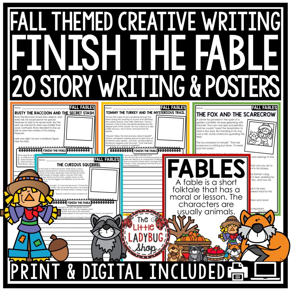 Fall Finish the Fable Story Creative Writing Prompts 3rd 4th Grade ...