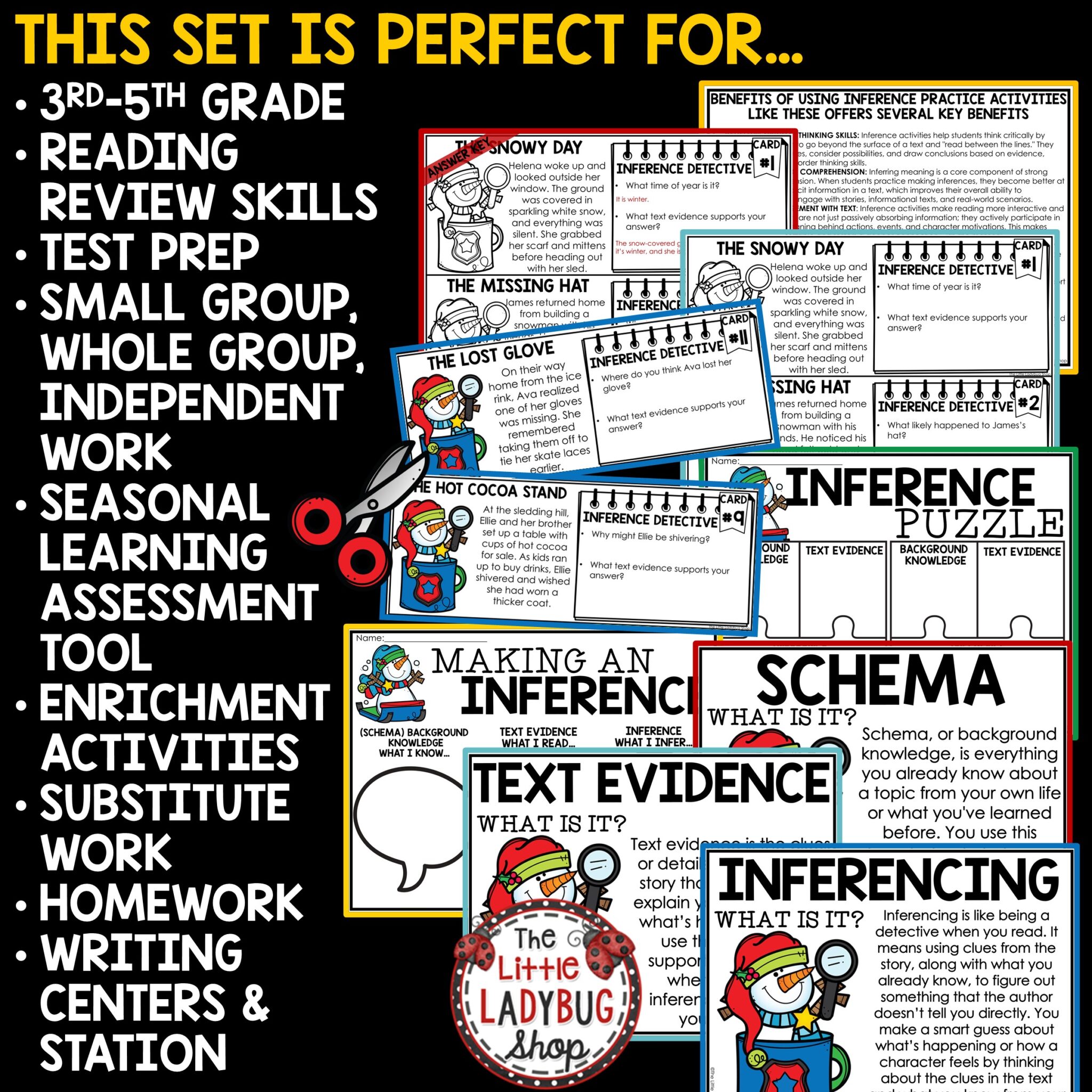 Winter Making Inferences Worksheets 3rd 4th Grade Text Evidence ...
