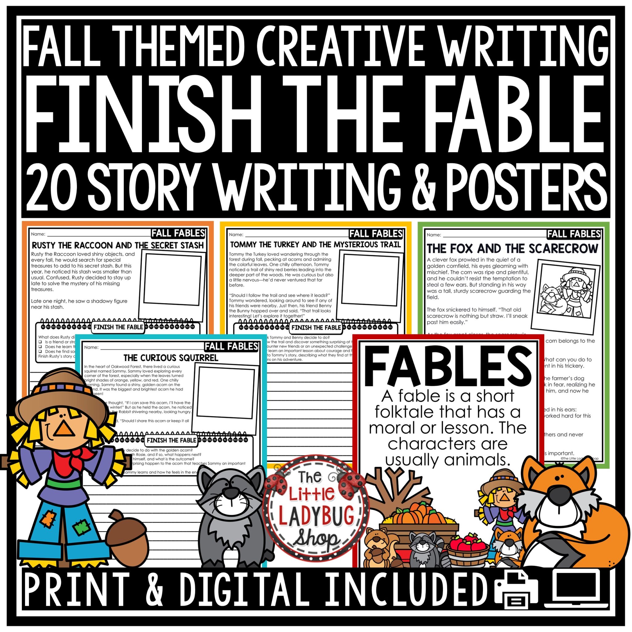 Fall Finish the Fable Story Creative Writing Prompts 3rd 4th Grade ...