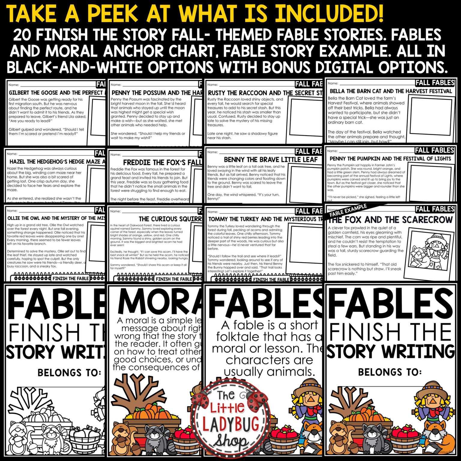 Fall Finish the Fable Story Creative Writing Prompts 3rd 4th Grade ...