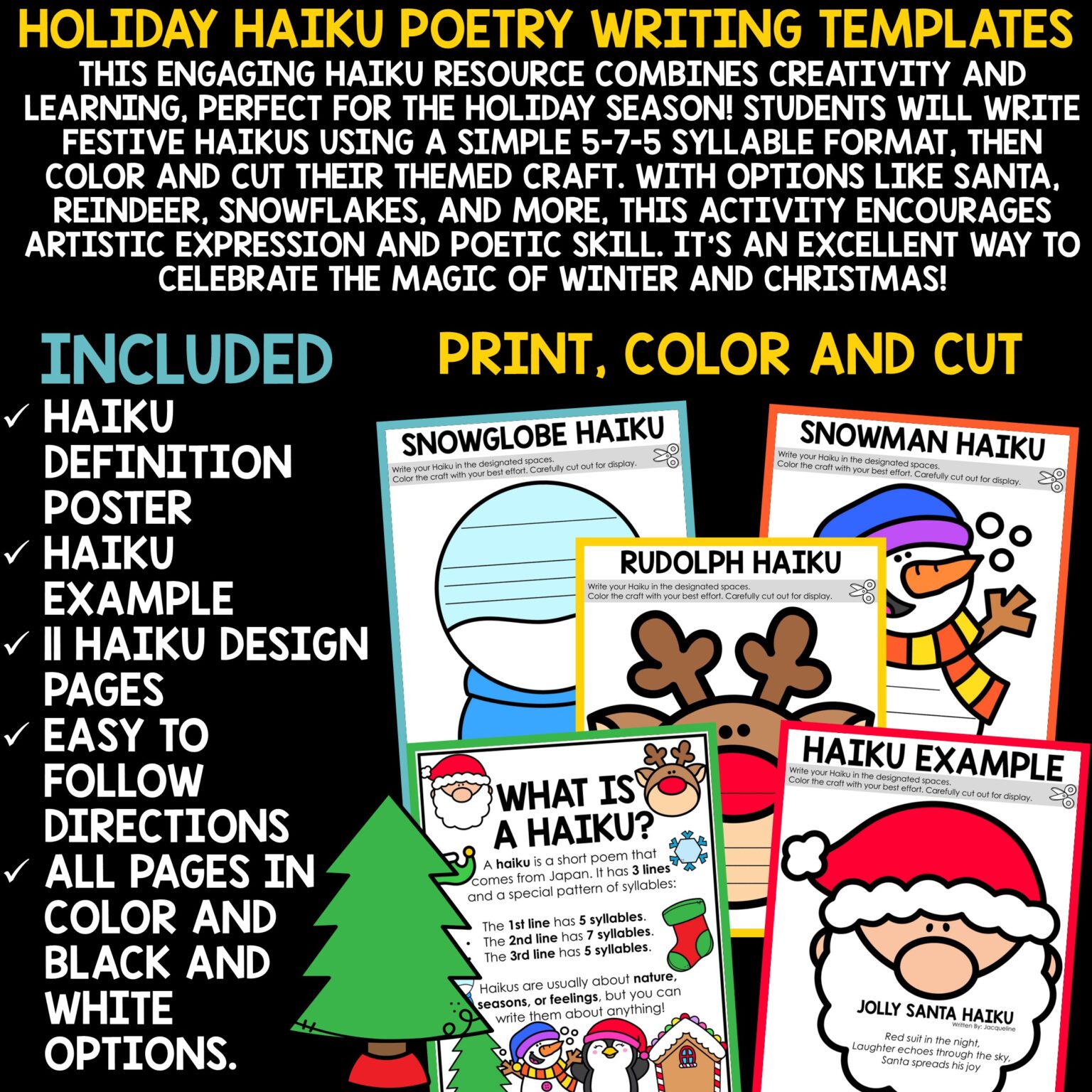 Christmas Winter Haiku Poetry Writing Bulletin Board Ideas - The Little ...