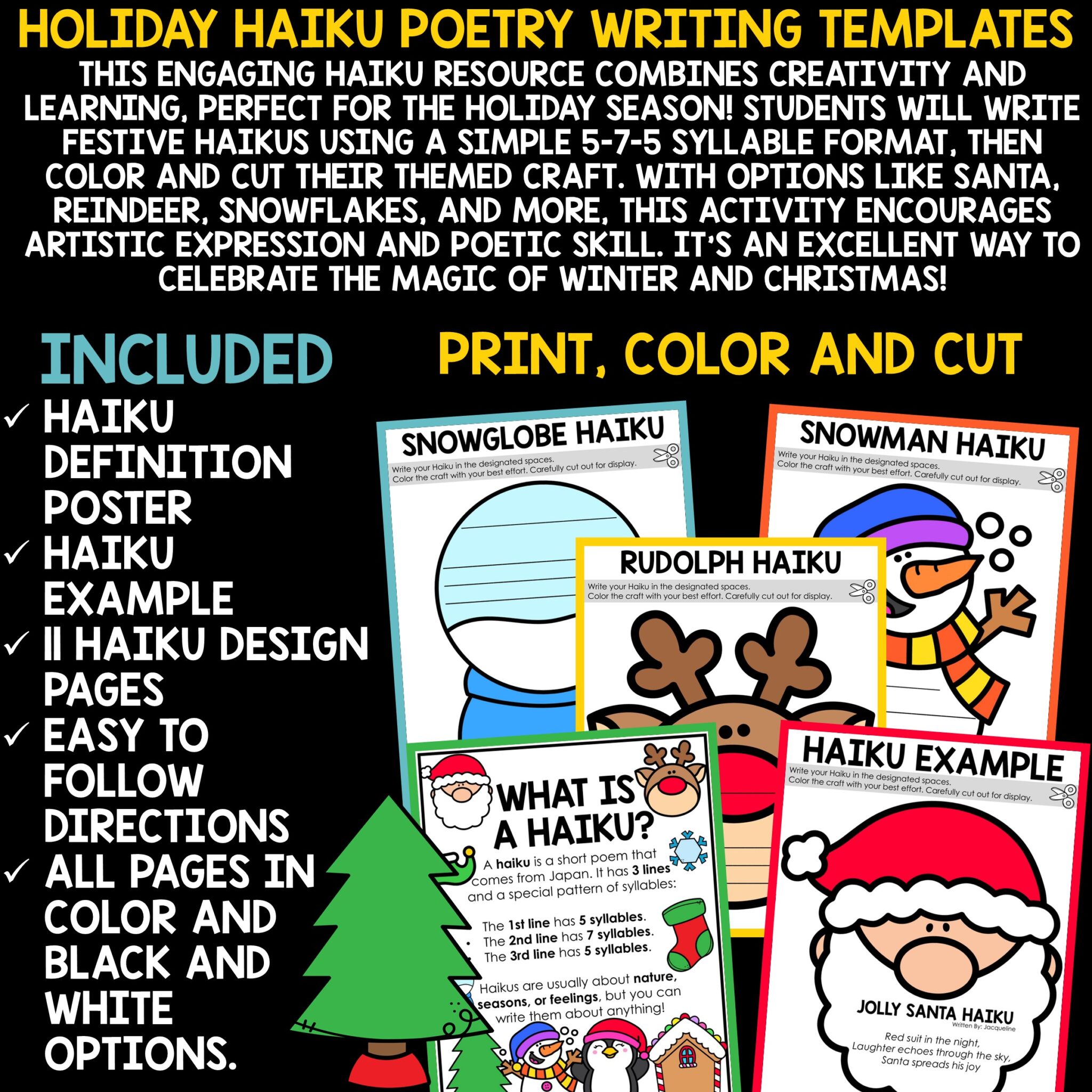 Christmas Winter Haiku Poetry Writing Bulletin Board Ideas - The Little ...