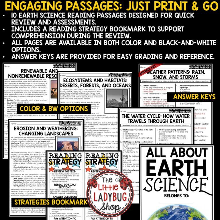 Earth Science Reading Review Passages Layers Of The Earth - The Little ...
