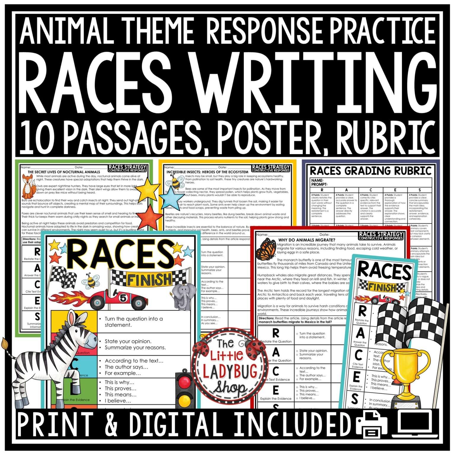 RACES Writing Strategy Prompts Practice Worksheets Text Evidence - The ...