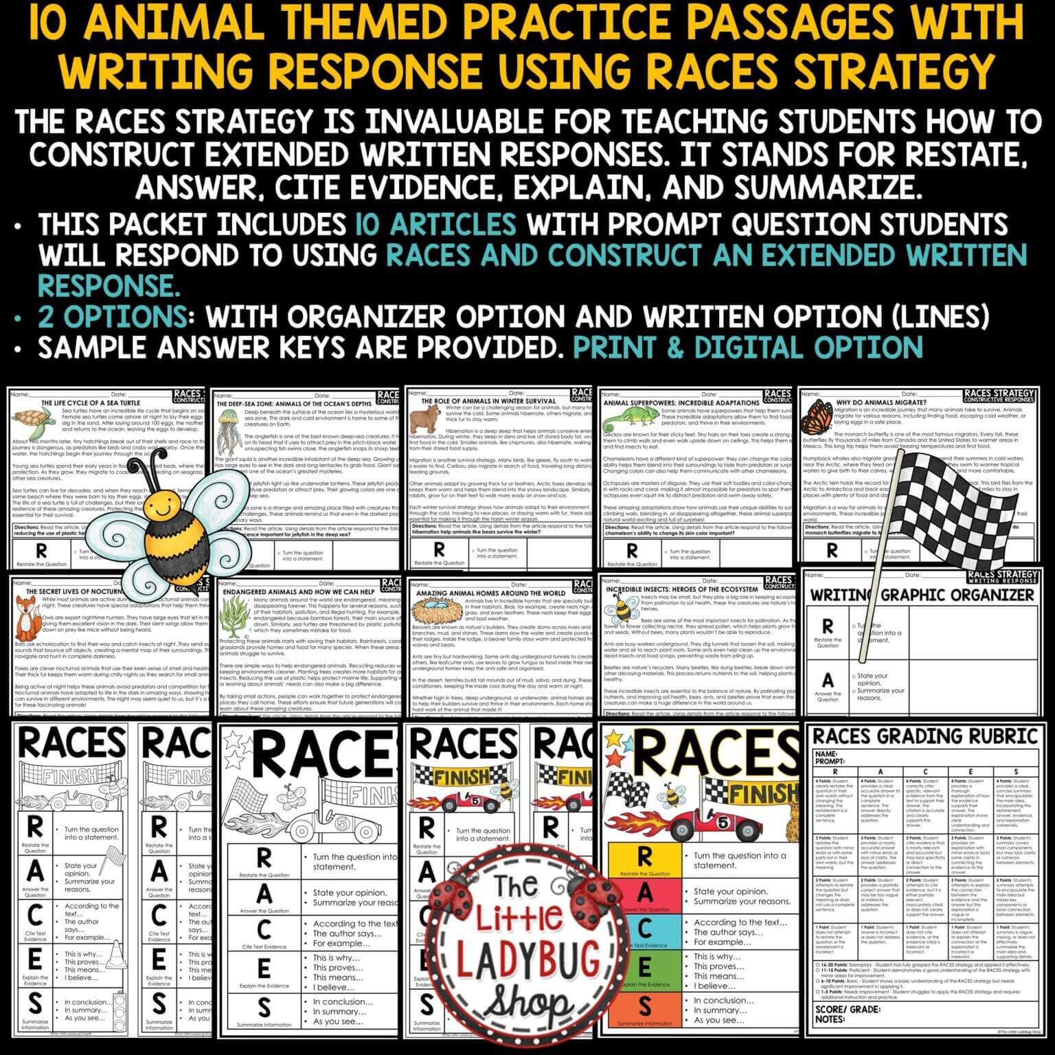 RACES Writing Strategy Prompts Practice Worksheets Text Evidence - The ...