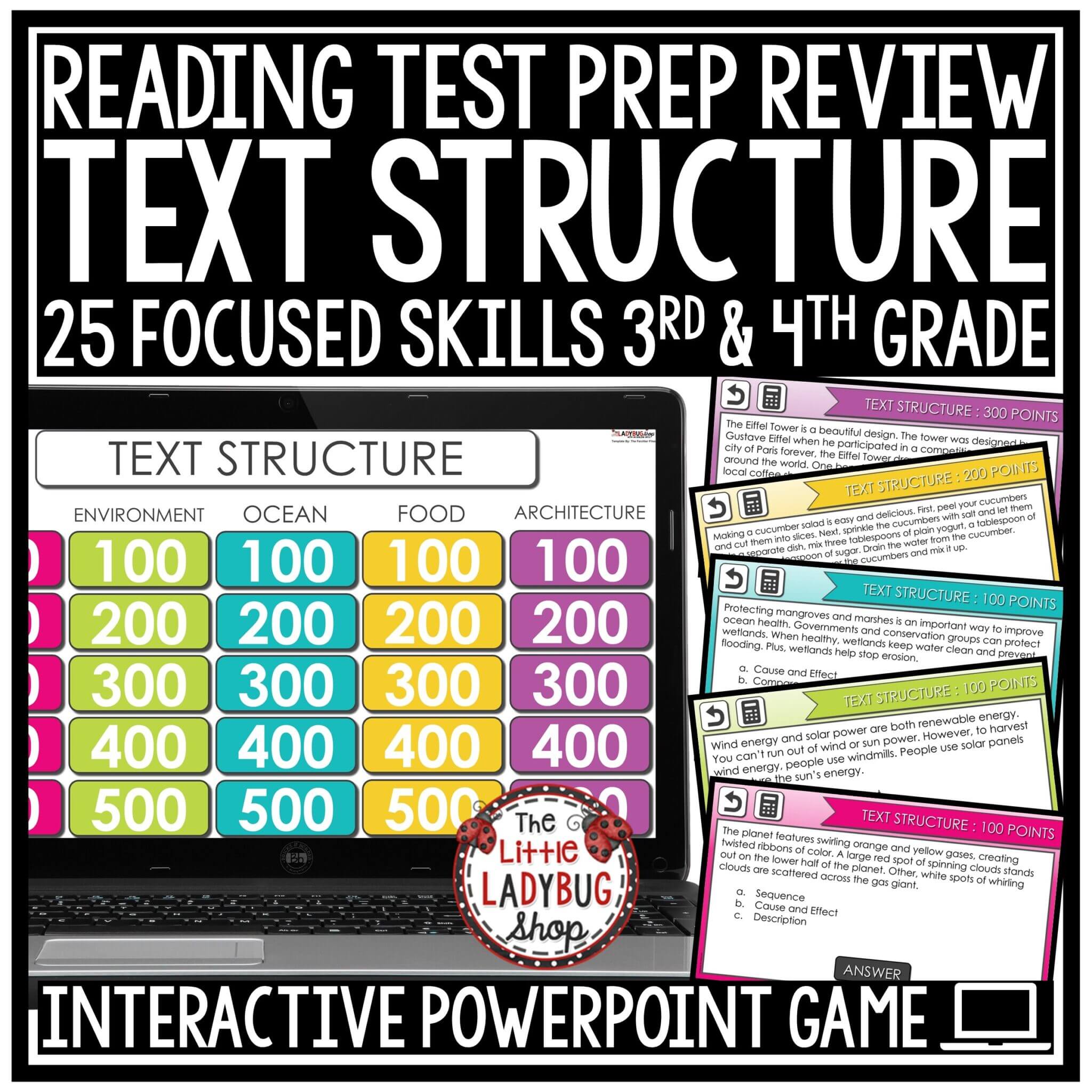 Text Structure 3rd 4th Grade Reading Review Jeopardy Game - The Little ...