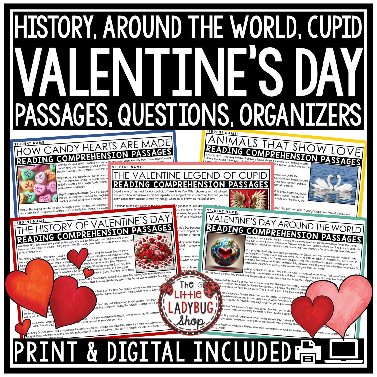 History of Valentine's Day Reading Passages 3rd 4th Grade - The Little ...