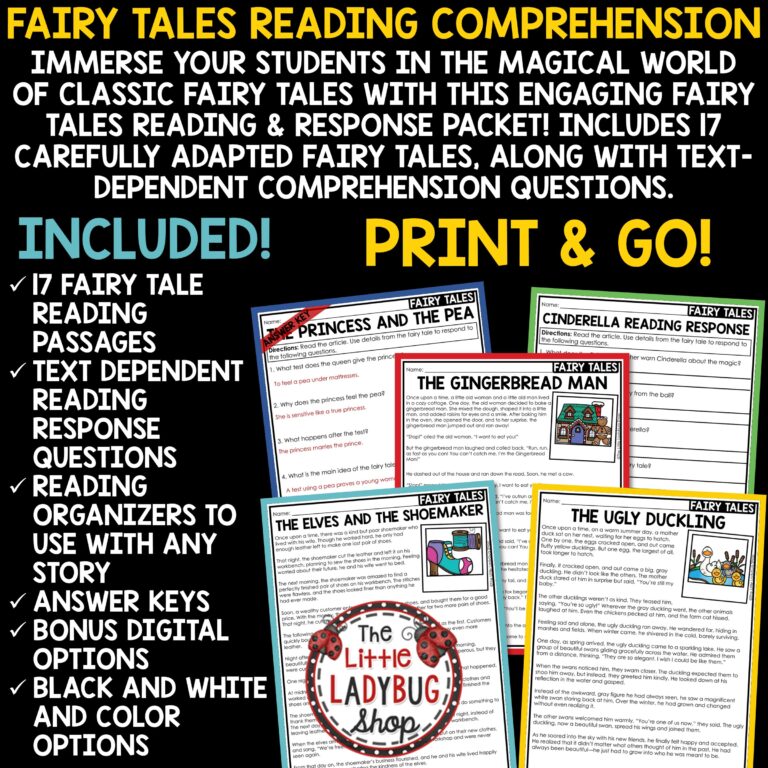 Fairy Tales Reading Response Passages Packet 3rd 4th Grade - The Little ...