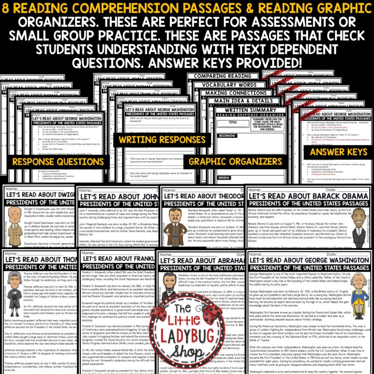 United States Presidents Reading Comprehension Passages - The Little ...