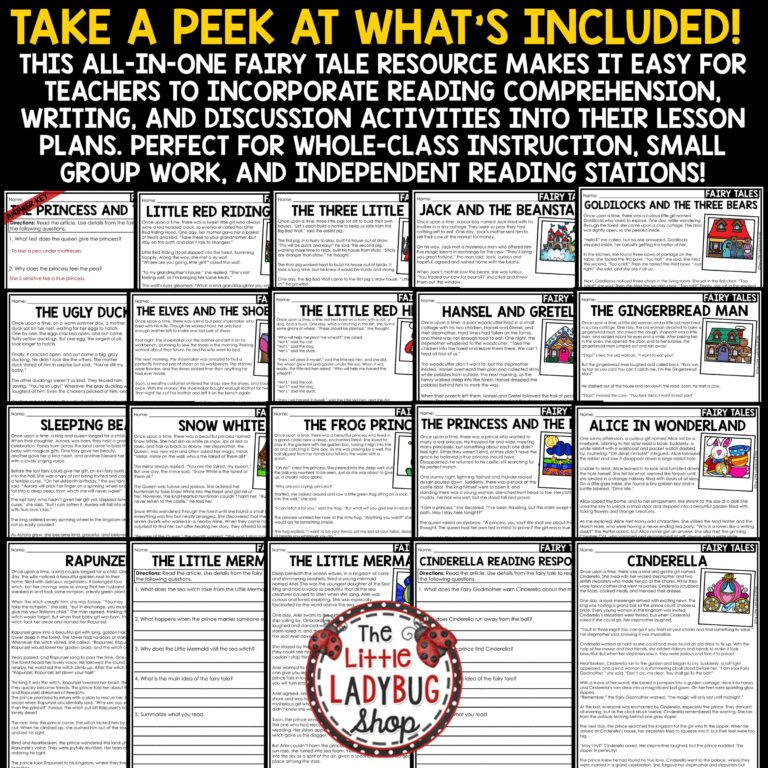 Fairy Tales Reading Response Passages Packet 3rd 4th Grade - The Little ...