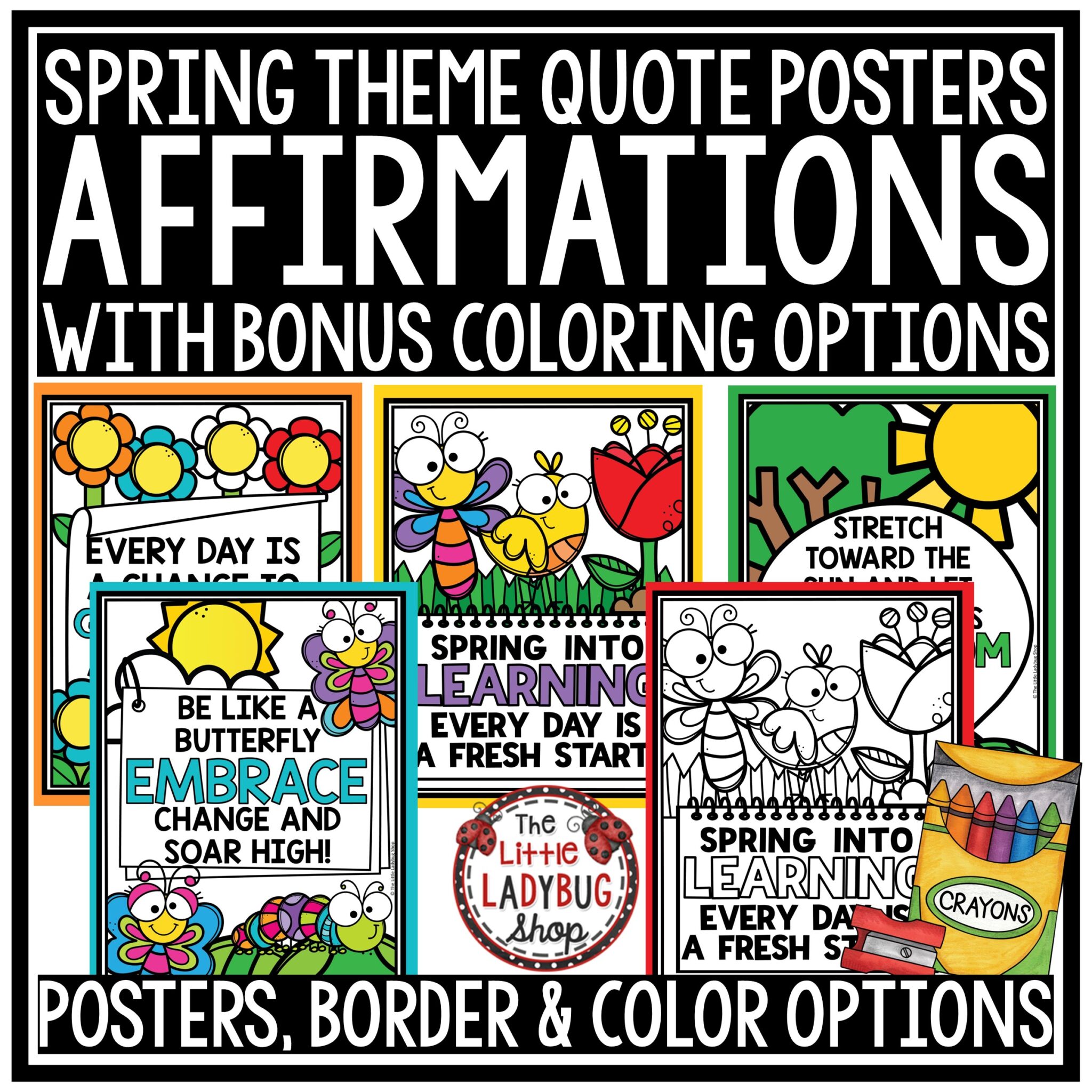 Spring Positive Affirmations Coloring Pages Bulletin Board - The Little ...