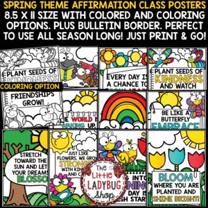 Spring Positive Affirmations Coloring Pages Bulletin Board - The Little ...