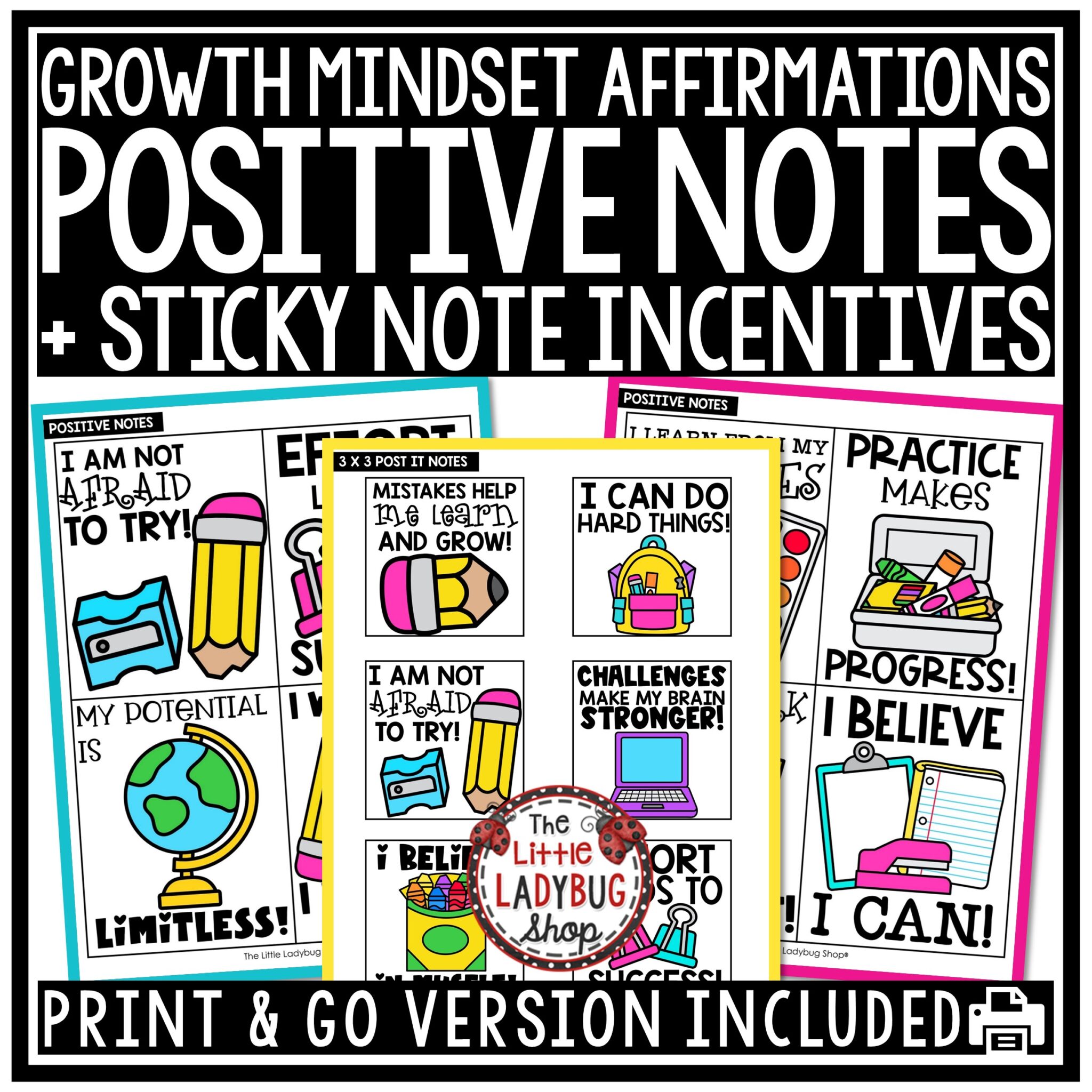 Growth Mindset Positive Affirmations Sticky Notes Home - The Little ...