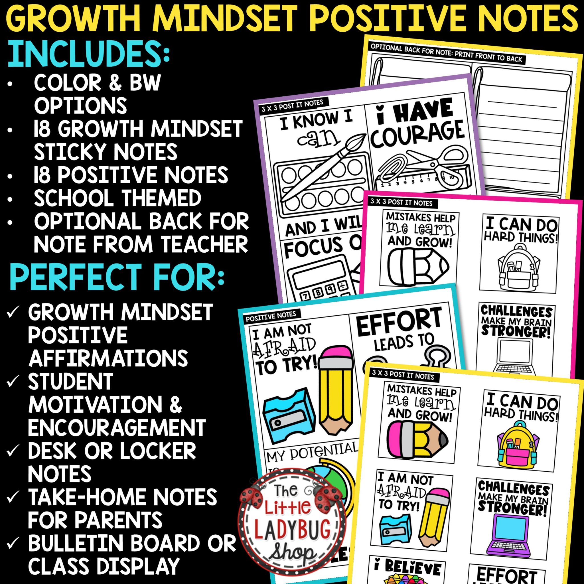 Growth Mindset Positive Affirmations Sticky Notes Home - The Little ...