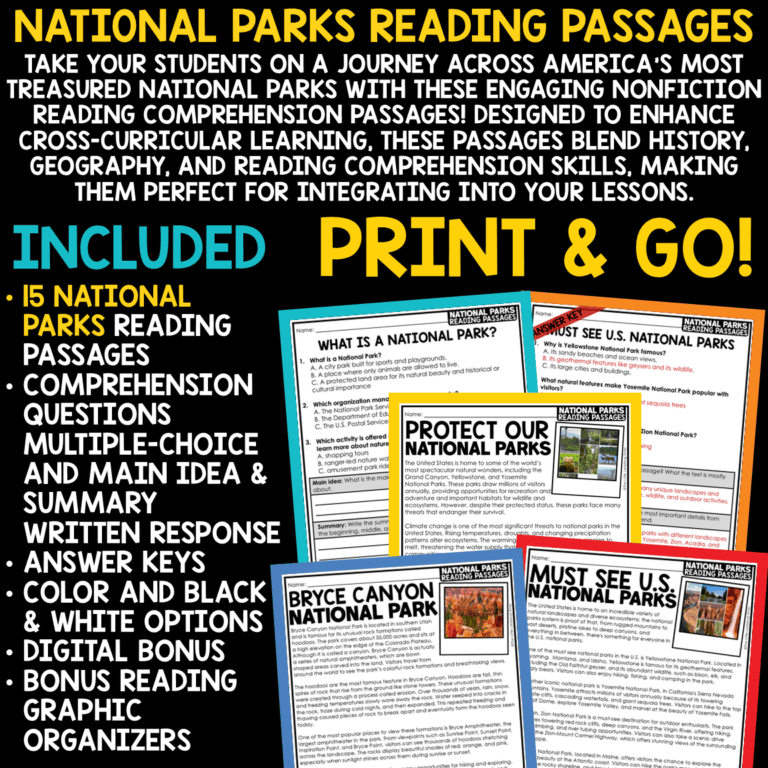 Geography Landmarks US National Parks Reading Comprehension Passages ...
