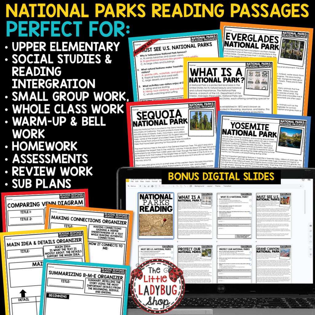 Geography Landmarks US National Parks Reading Comprehension Passages ...