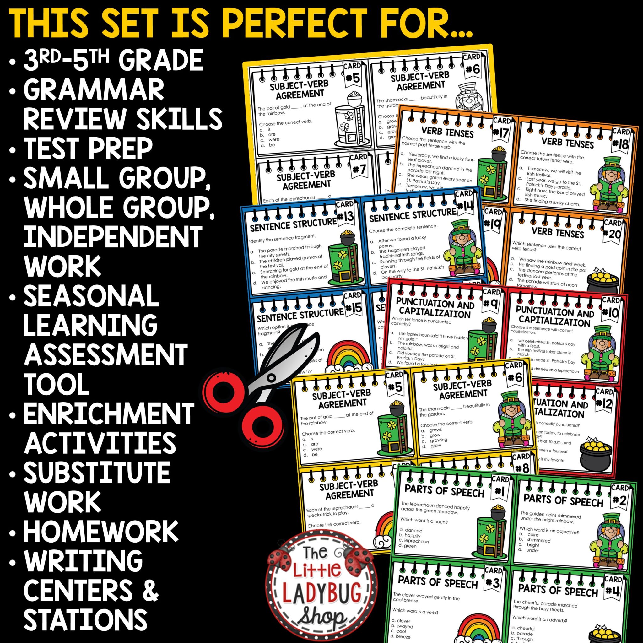 St. Patrick's Day Grammar Review Worksheets Activities Task Cards - The ...