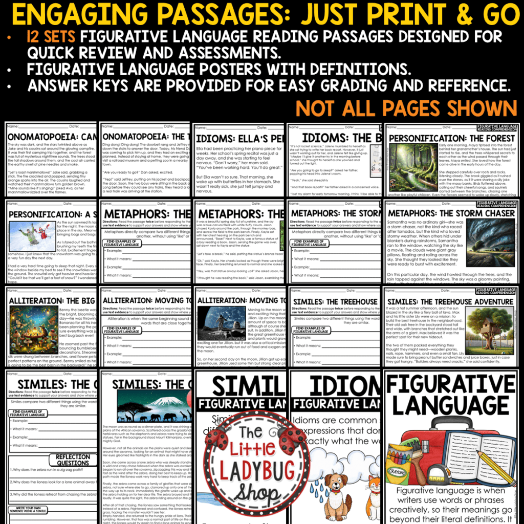 Figurative Language Reading Comprehension Passages 3rd 4th Grade - The ...