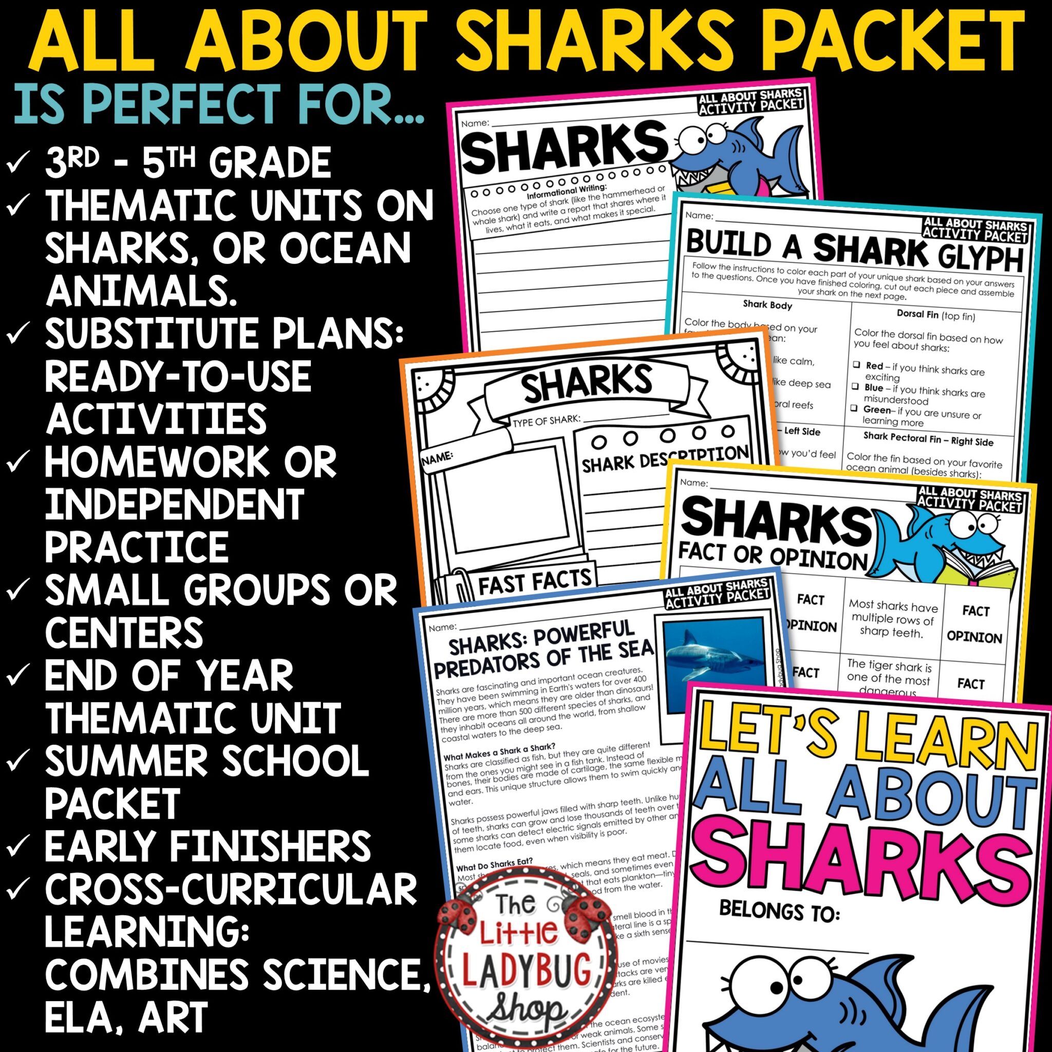 All About Sharks Activities Reading Passages Ocean Animals - The Little ...