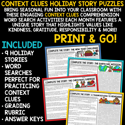 Context Clues Holiday Reading Comprehension Passages Activities - The ...