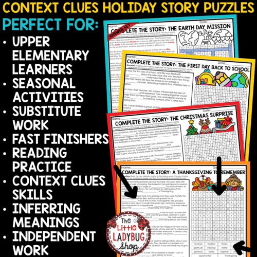 Context Clues Holiday Reading Comprehension Passages Activities - The ...
