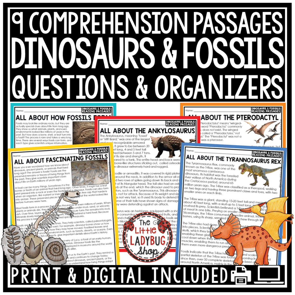 Dinosaurs Activities Reading Passages Types of Fossils Worksheets - The ...
