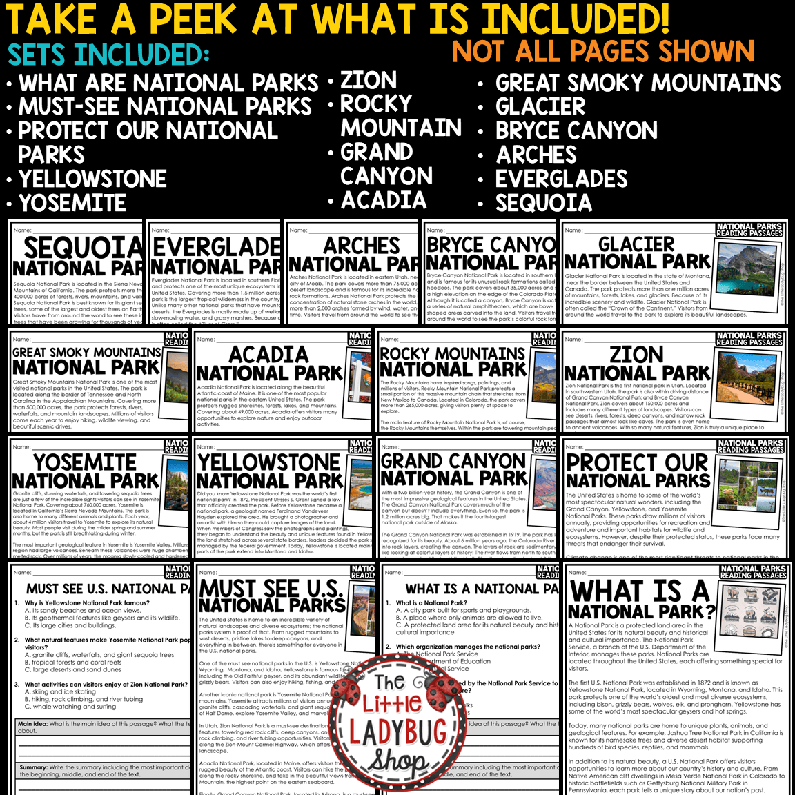 Geography Landmarks US National Parks Reading Comprehension Passages ...