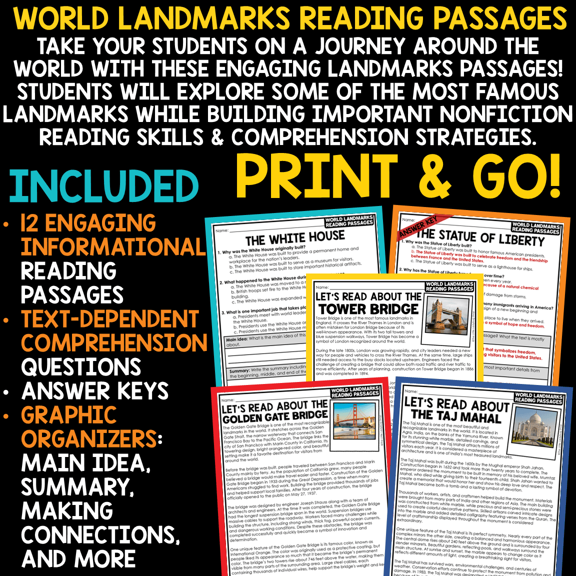 American US World Landmarks Symbols Reading Comprehension - The Little ...