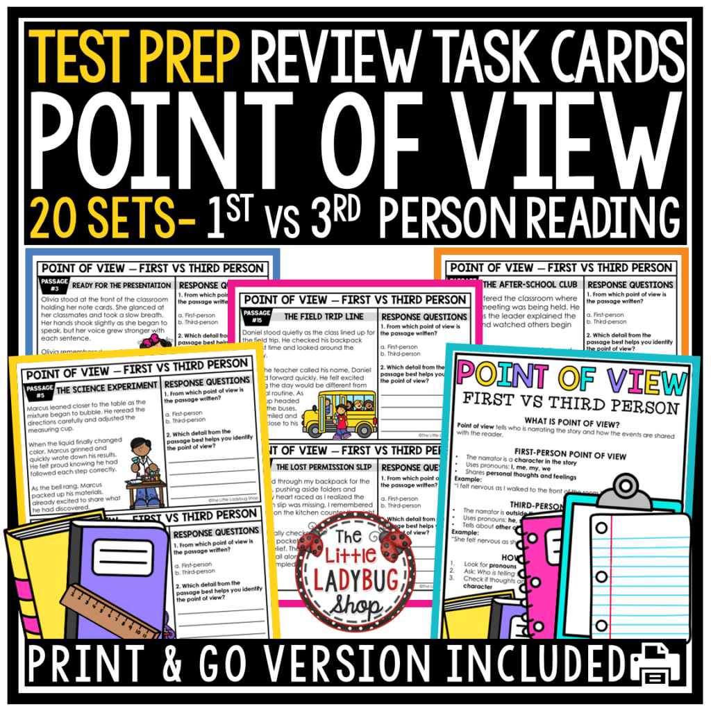 3rd 4th Grade Test Prep Review Point of View Task Cards Worksheets ...