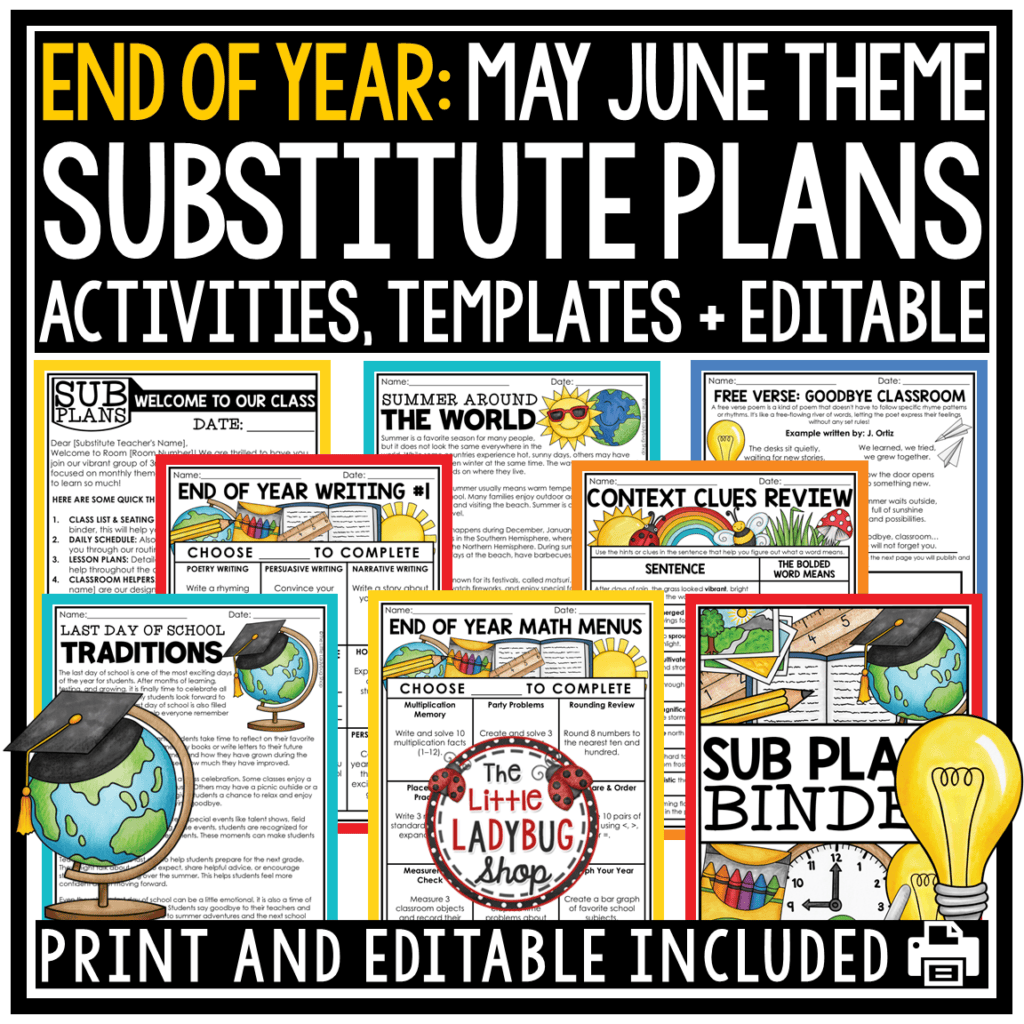 Emergency End of Year May June No Prep Sub Plans 3rd 4th Grade - The ...