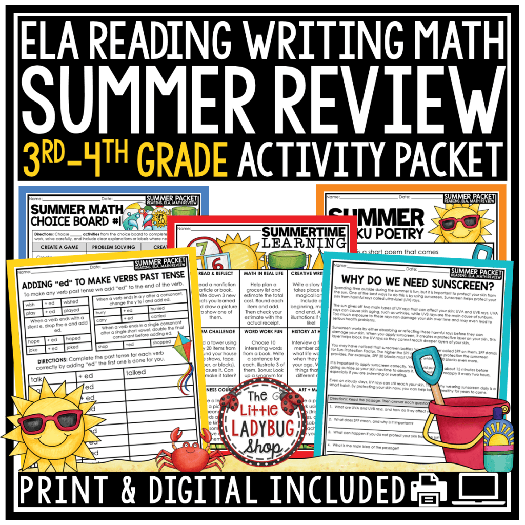 3rd 4th Grade Summer School Review Packet Activities End of Year - The ...