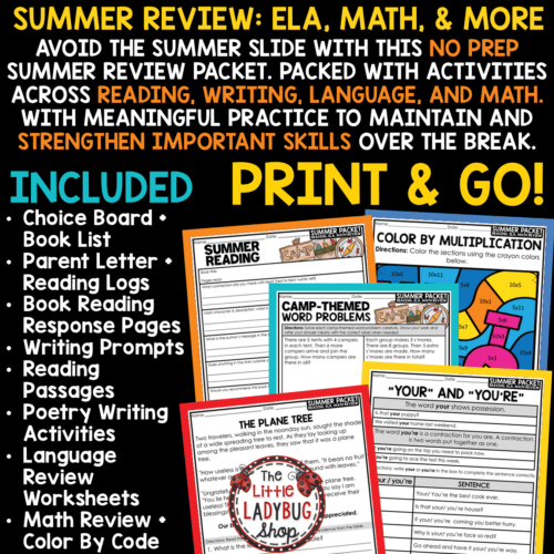 3rd 4th Grade Camp-Theme Summer School Review Packet Activities - The ...