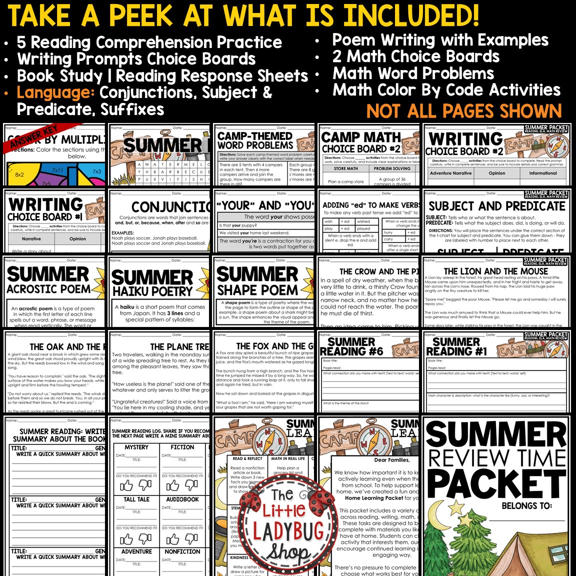 3rd 4th Grade Camp-Theme Summer School Review Packet Activities - The ...