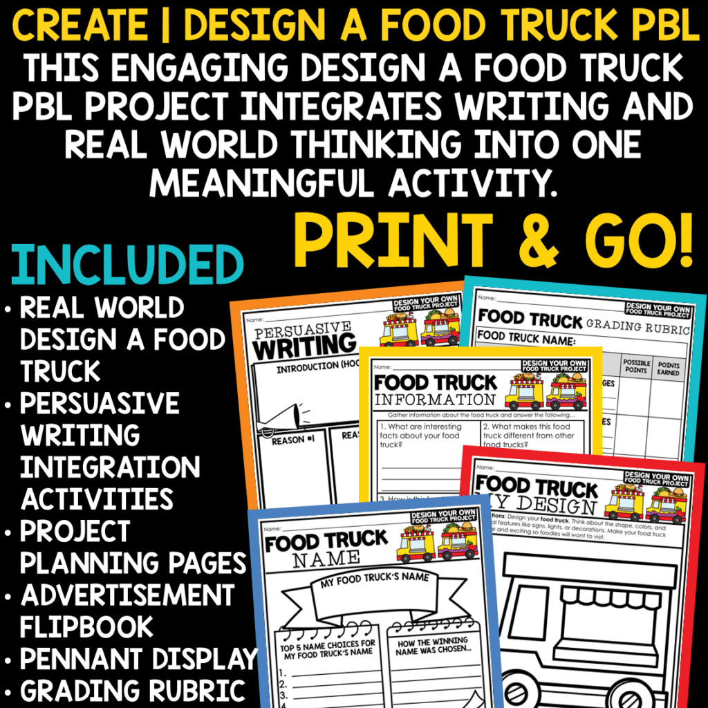 Real Life Design a Food Truck PBL Project Based Learning Templates ...