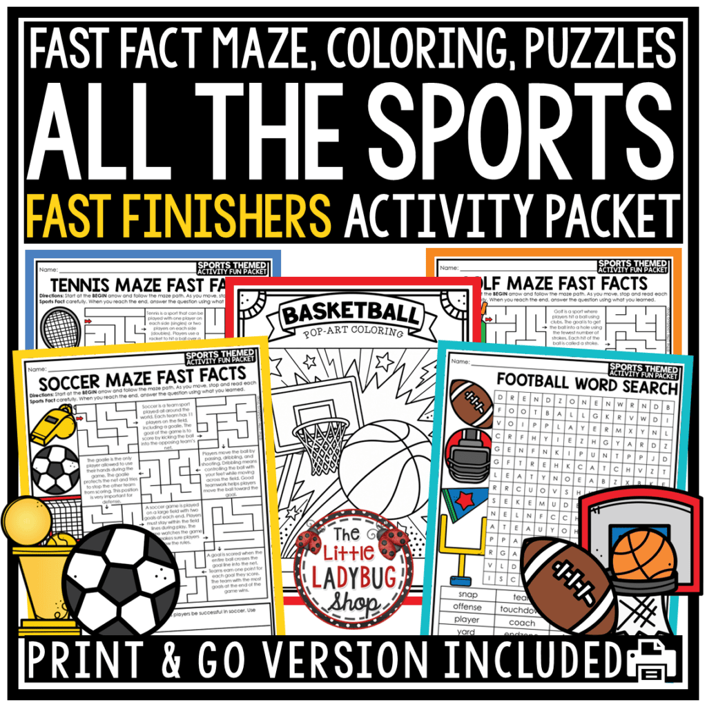 Fast Finishers Activities Sports-Themed Word Search Coloring Pages ...